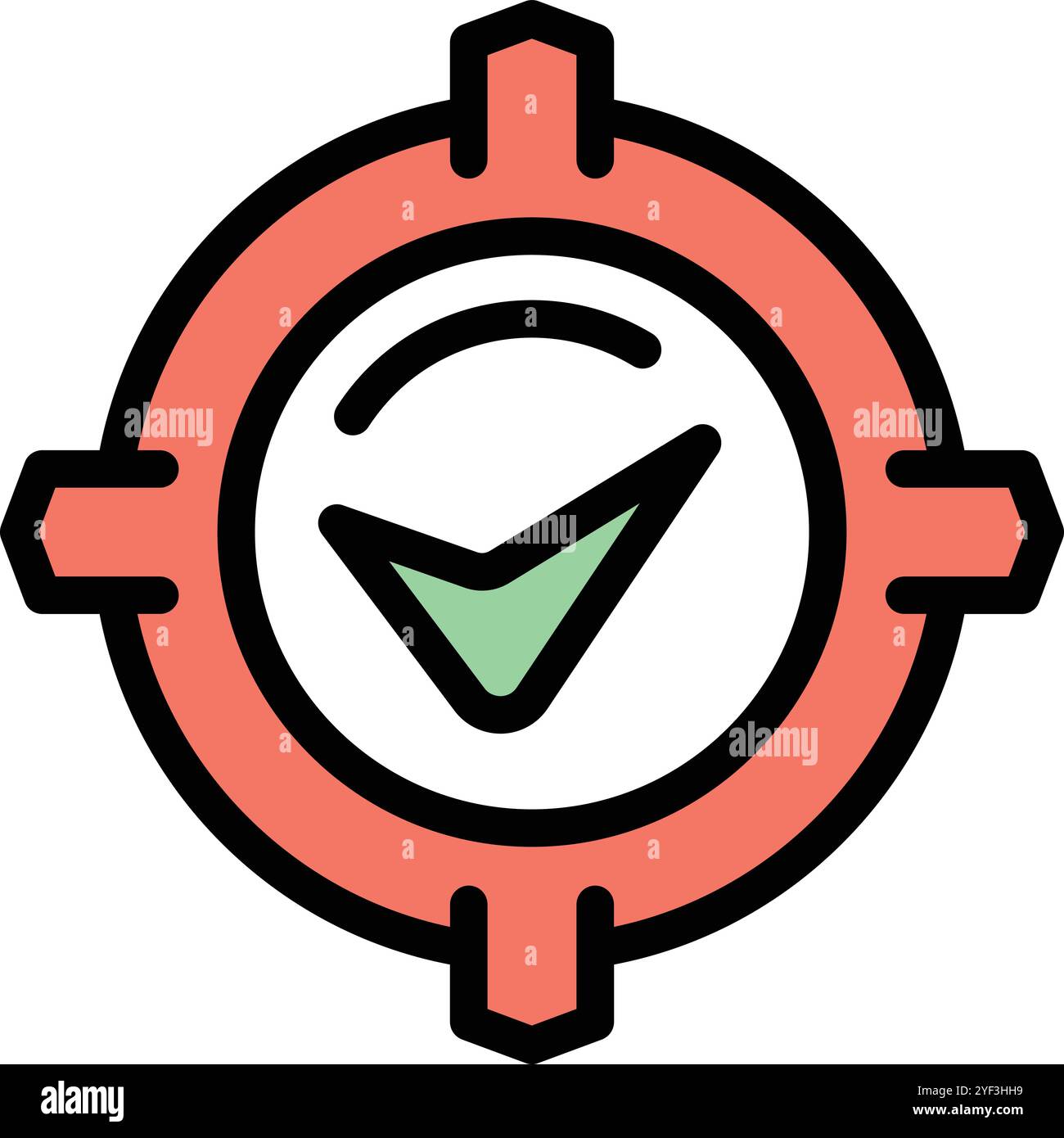 Simple icon depicting a check mark symbol within a circle, conveying ...