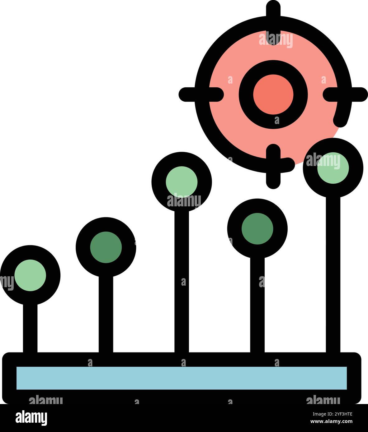 Growing business graph with target symbol over a growing chart, concept ...