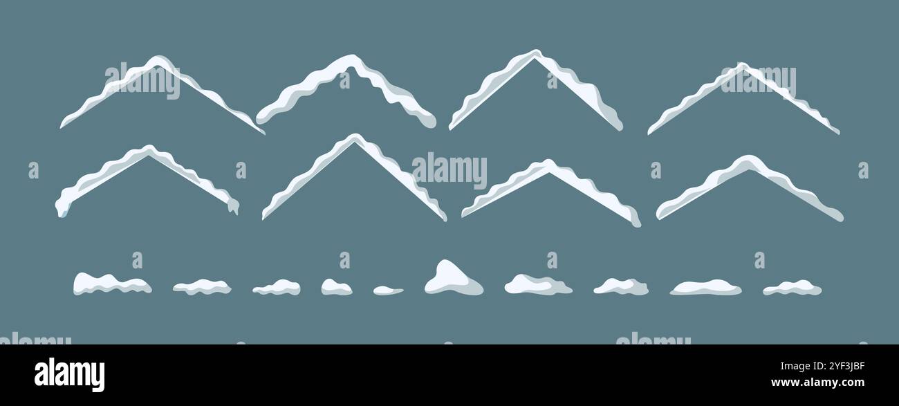 Snow caps for decorating house roofs flat vector objects set Stock ...