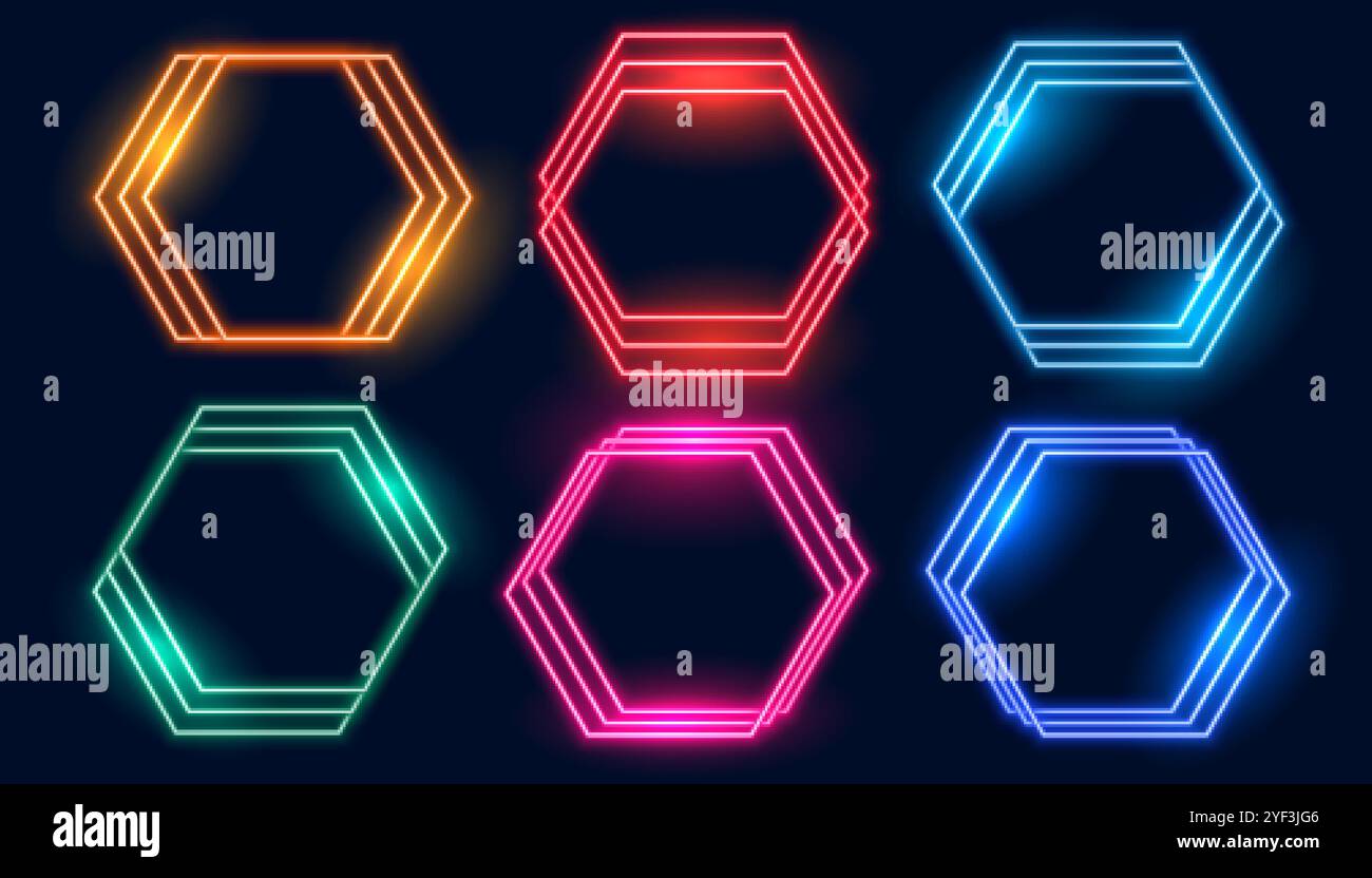 hexagonal neon frames set of six colors Stock Vector Image & Art - Alamy