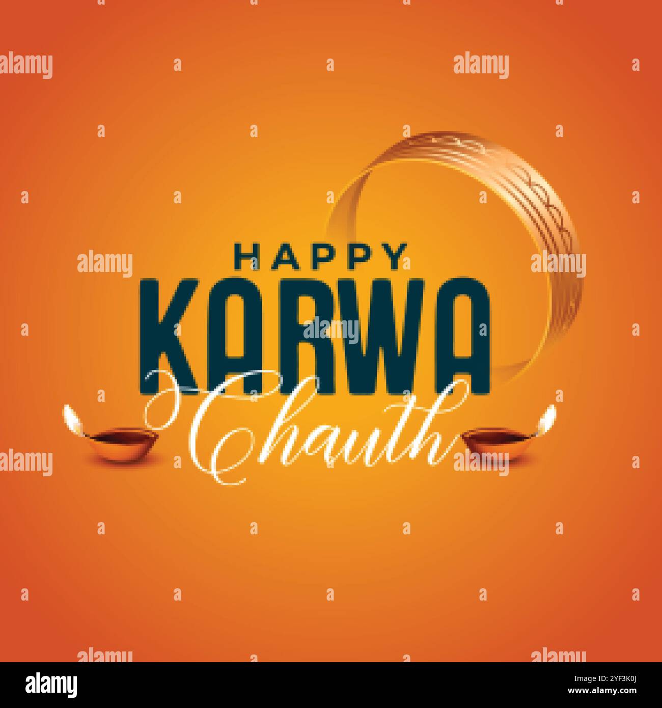 Happy karwa chauth card with sieve and diya vector Stock Vector Image ...
