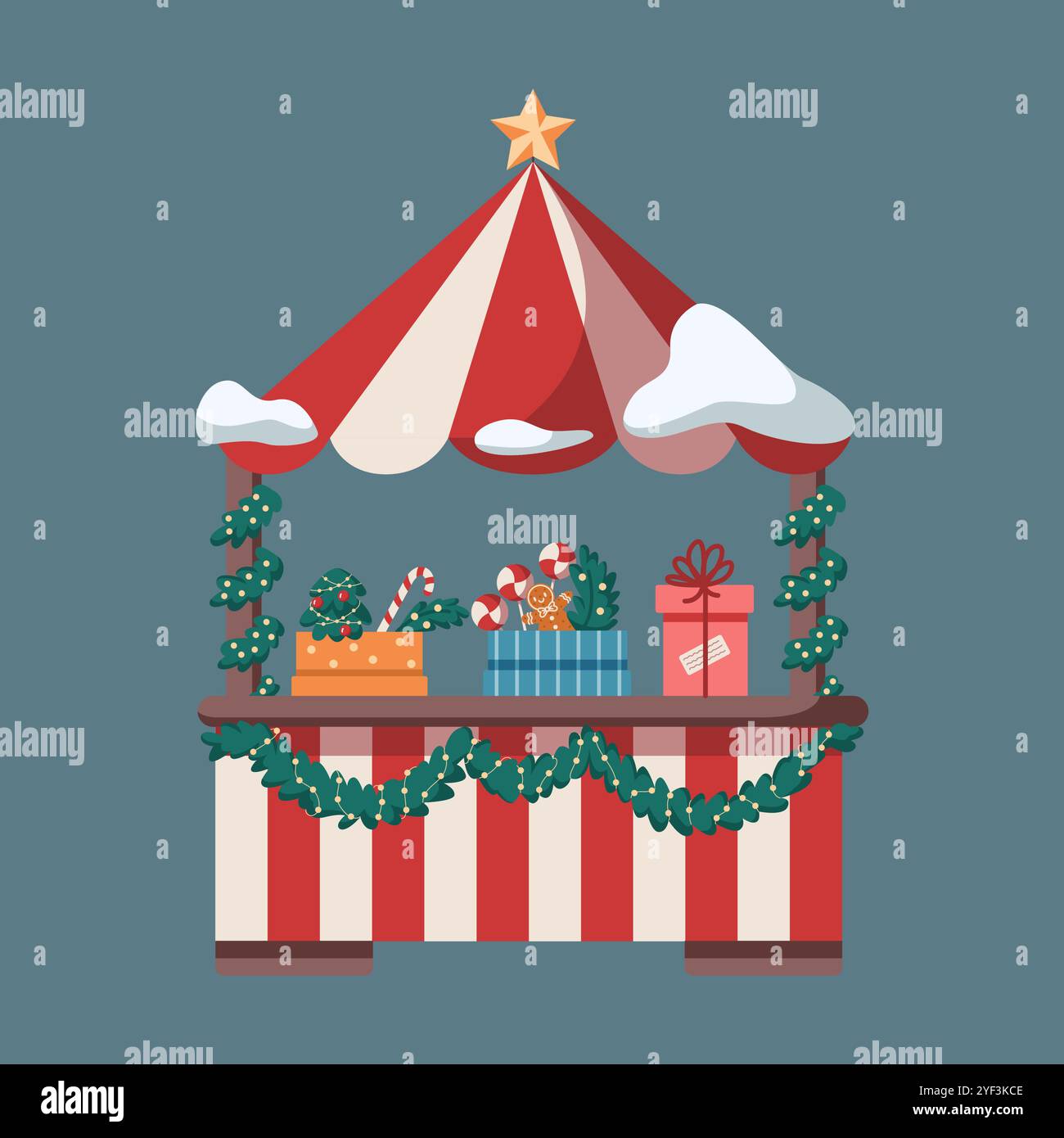 Christmas fair stall with presents flat color vector object Stock ...