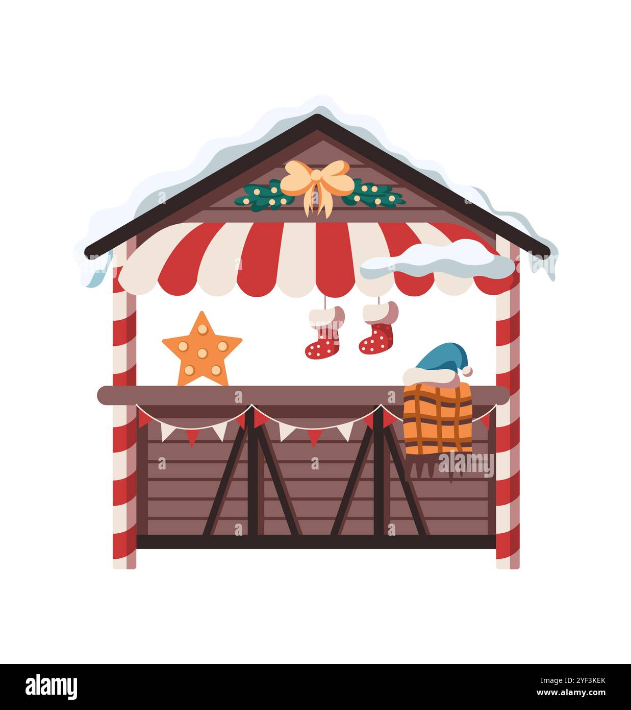 Fair stall with Christmas decorations flat vector object Stock Vector ...