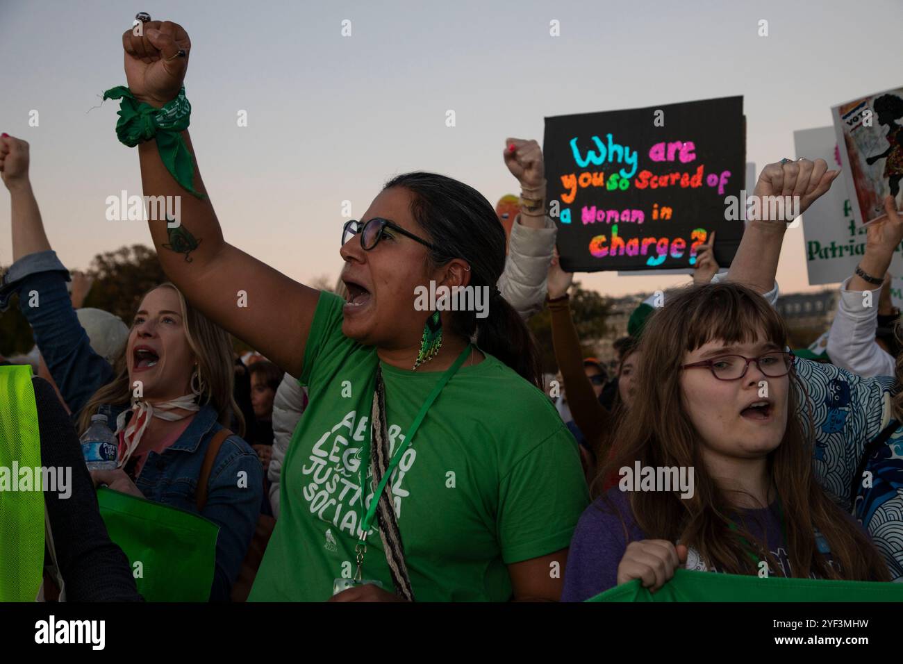 Demonstrators chant slogans during the National Women's March in front ...