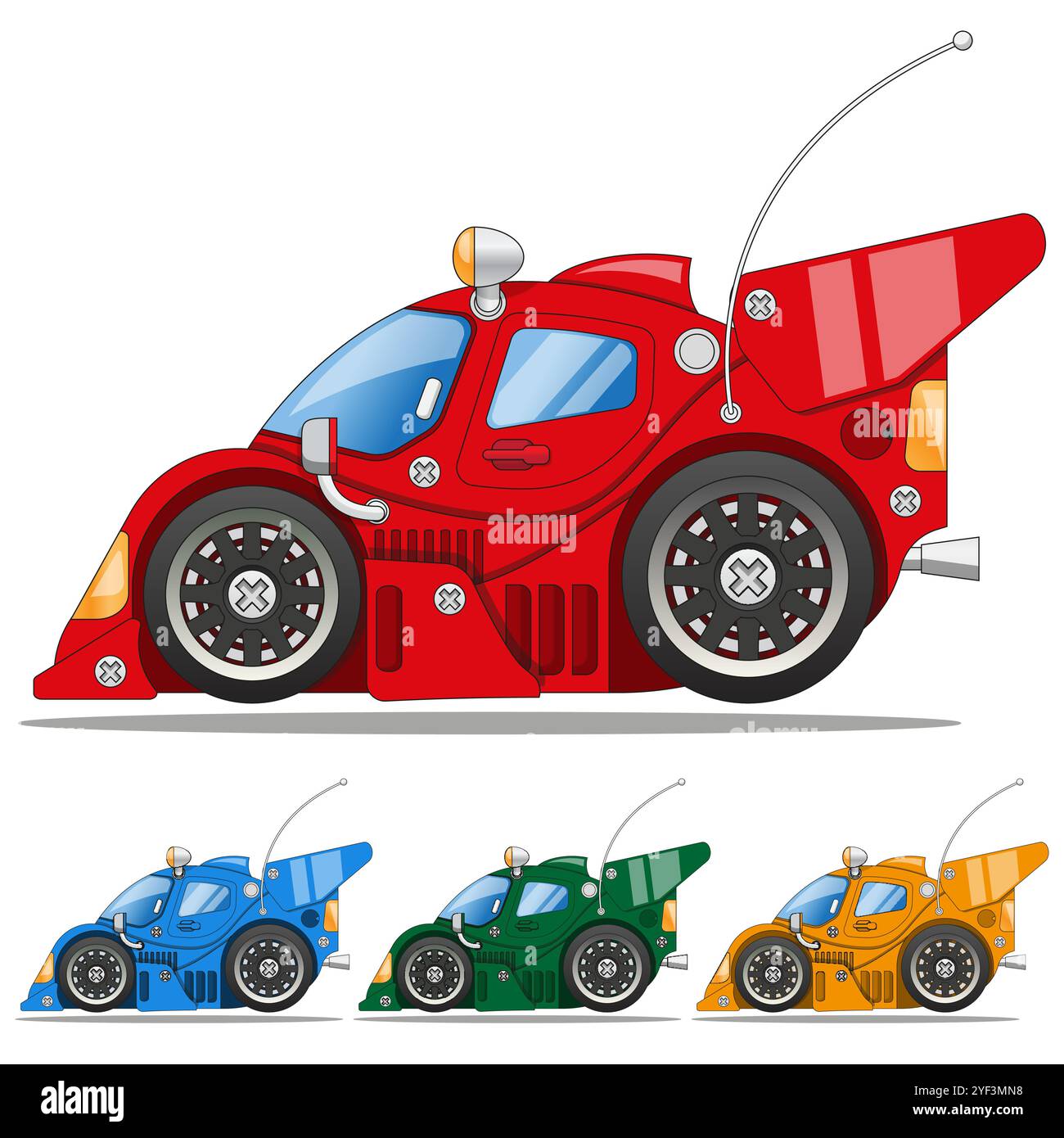 Set of colorful racing cars. Side view. Isolated on white background ...