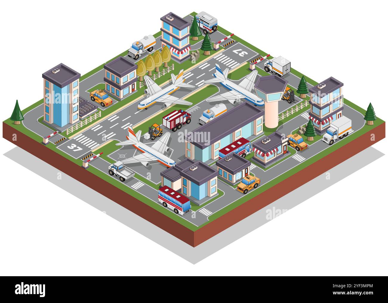 City infrastructure. Passenger airport. Isometric. Isolated on white ...