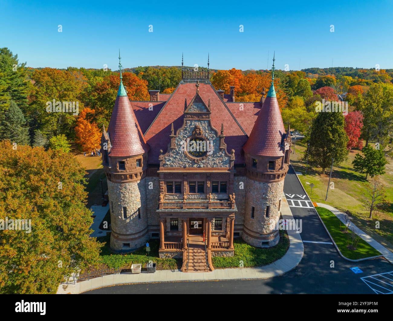 Town Hall aerial view at fall with foliage at 525 Washington Street in ...