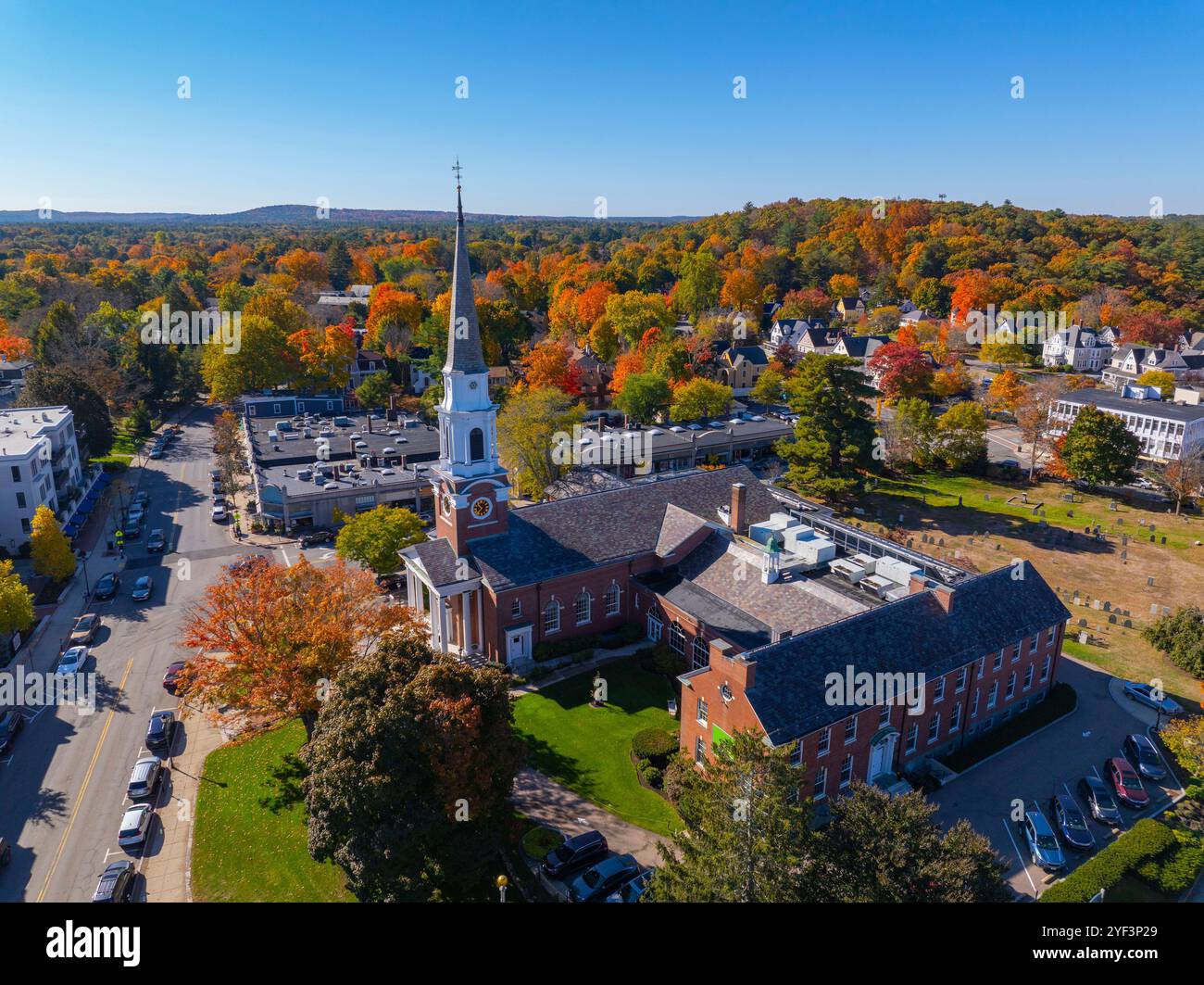 Aerial view wellesley congregational church hi-res stock photography ...
