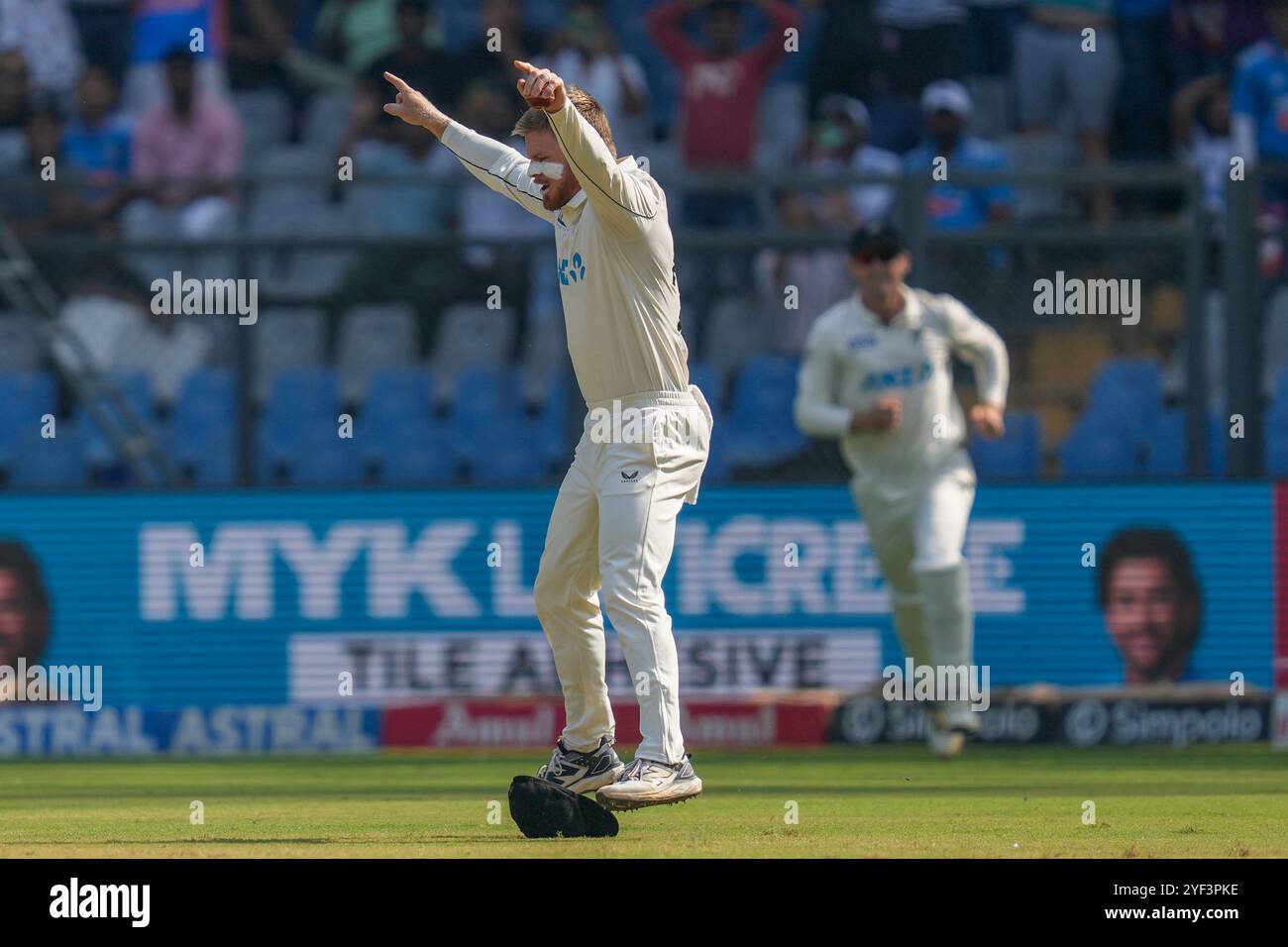 New Zealand's Glenn Phillips celebrates the dismissal of India's ...