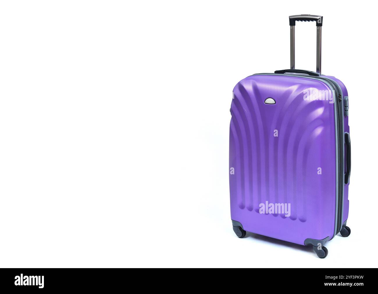 Purple travel luggage isolated on the white background copy space Stock ...