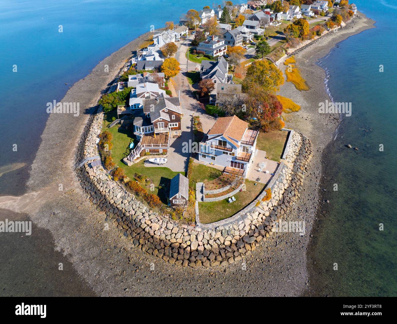 Sunset Point aerial view in fall with historic waterfront building in ...