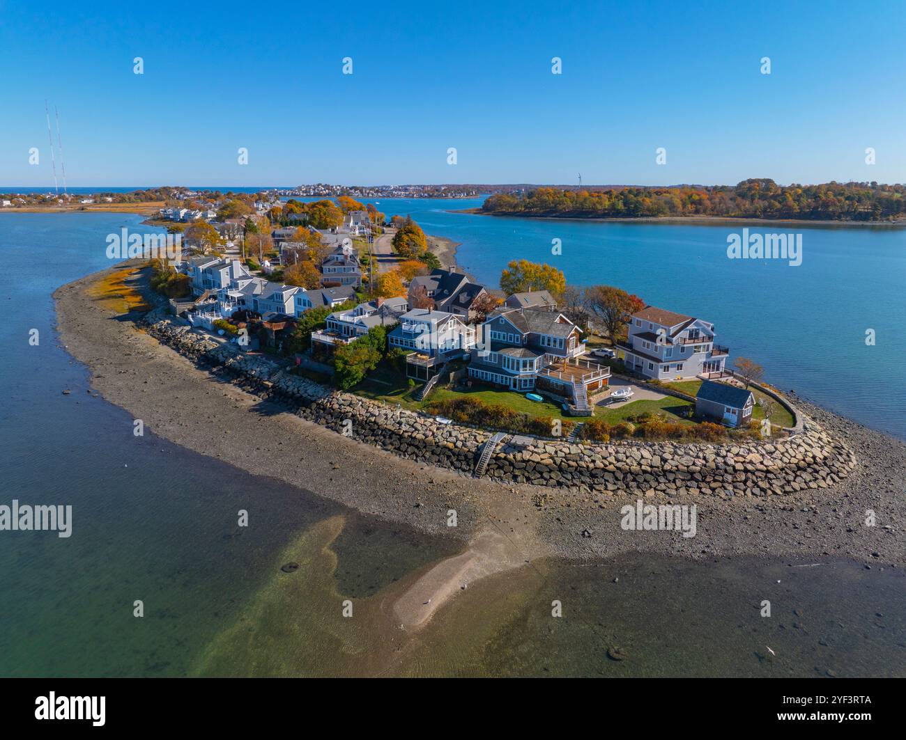 Sunset Point aerial view in fall with historic waterfront building in ...