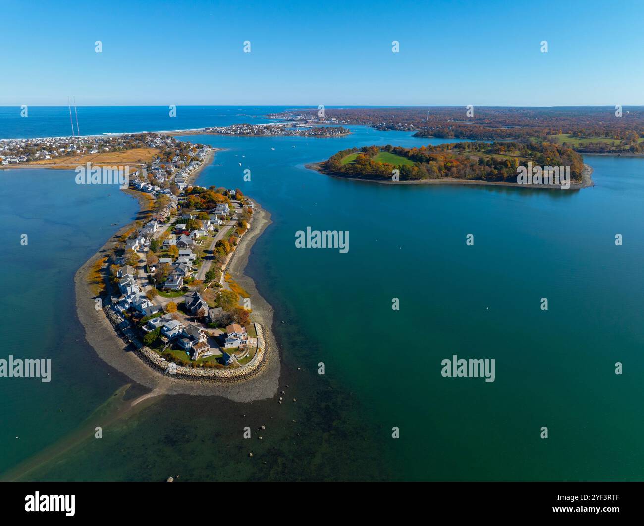 Sunset Point aerial view in fall with historic waterfront building in ...