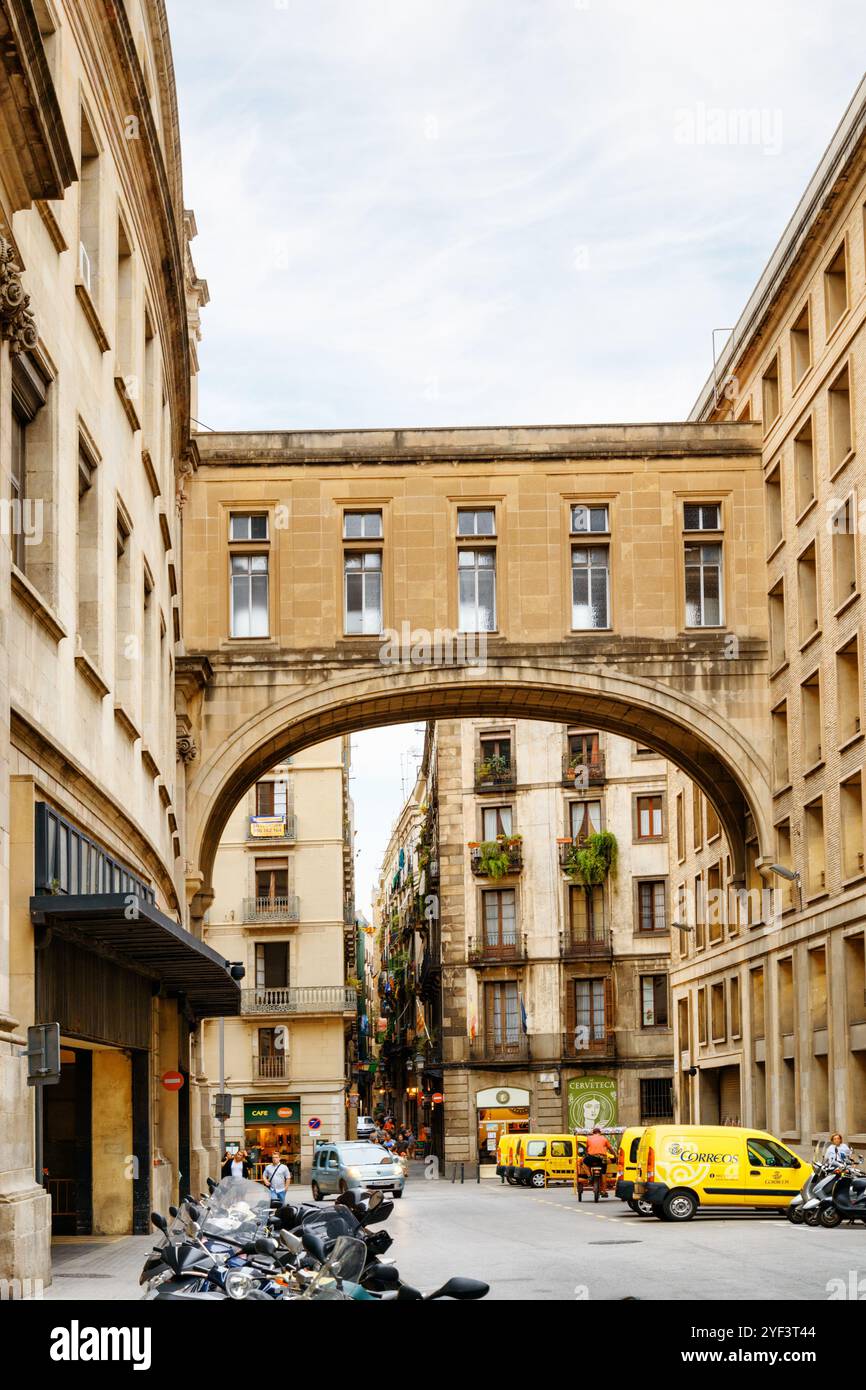 Bridge connecting two buildings of the Barcelona Post Office Stock ...