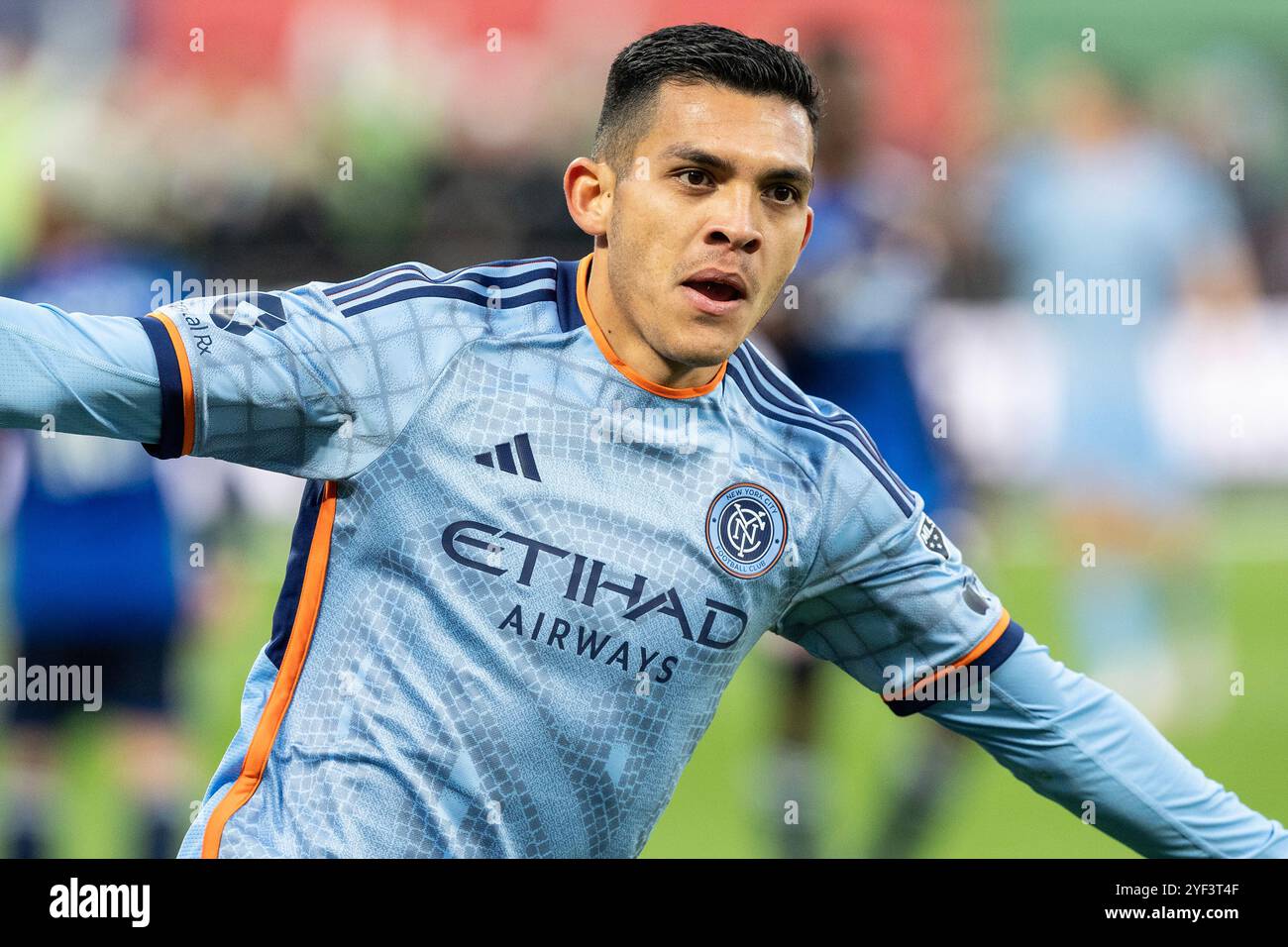 New York, USA. 02nd Nov, 2024. Alonso Martinez (16) of NYCFC celebrates ...