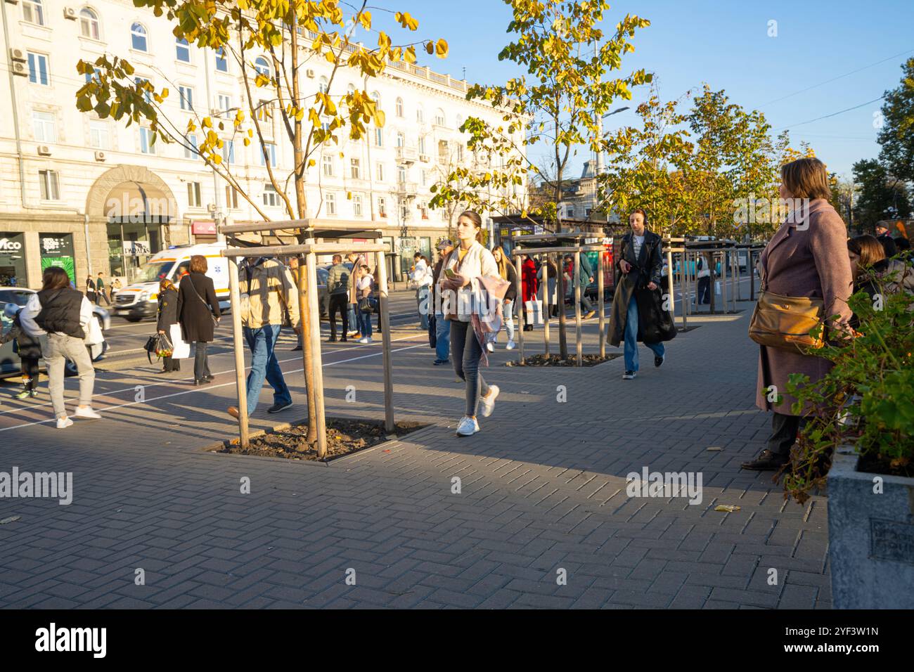 Chisinau, Moldova. October 25, 2024. people walking on the sidewalks of ...