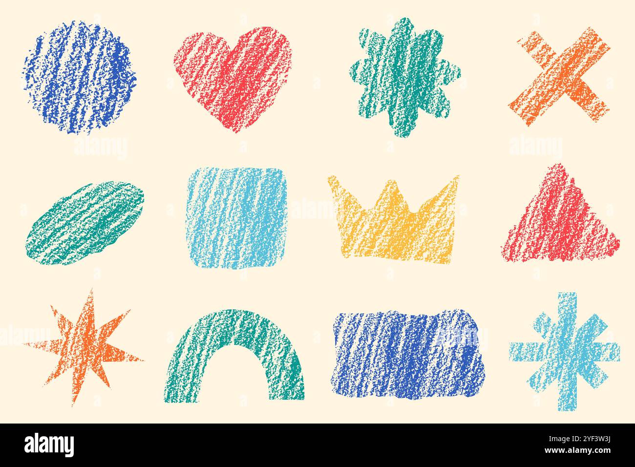 Shapes with crayon texture. Color pencil hand drawn figures. Vector ...