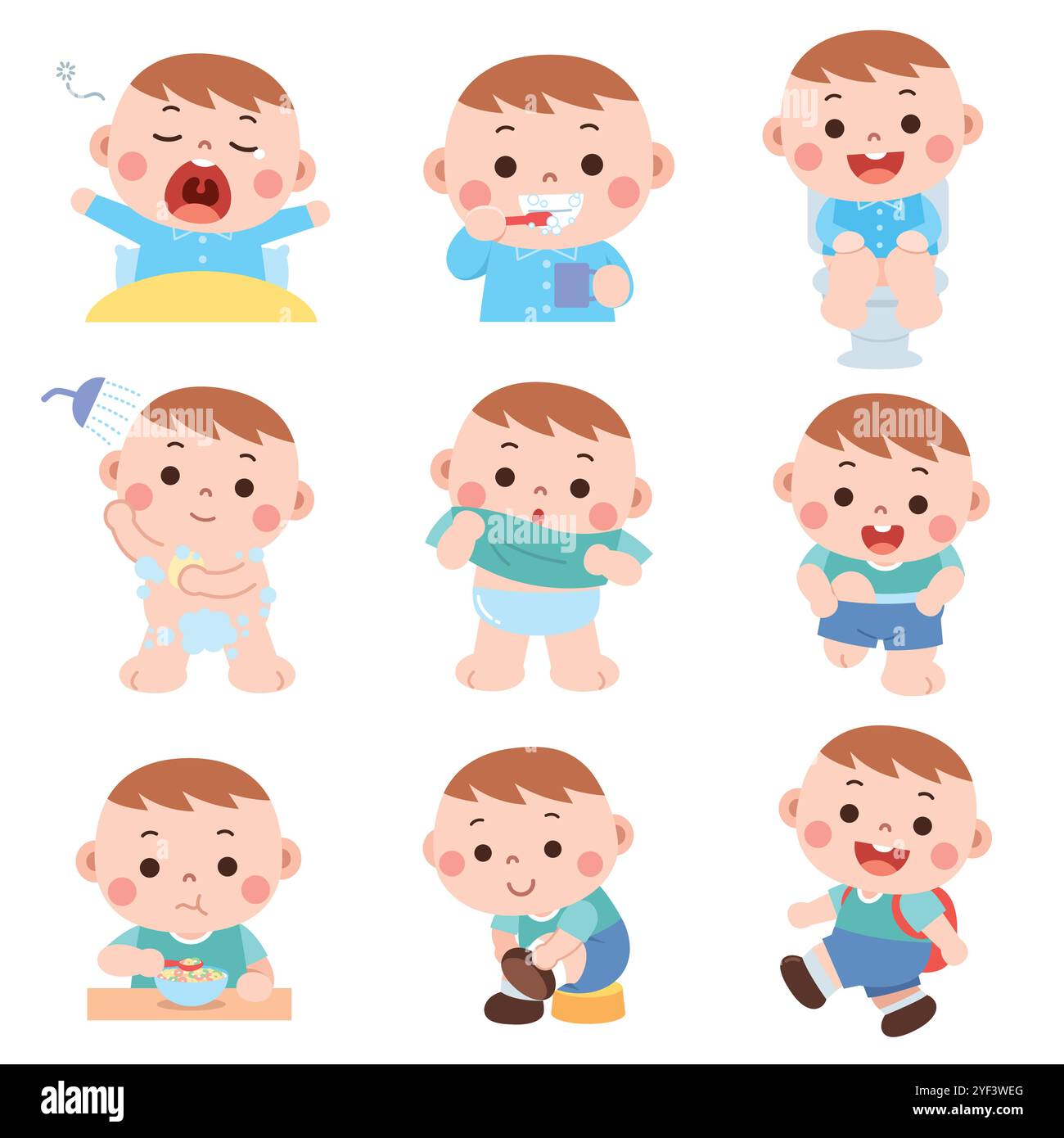 A charming and colorful cartoon-style illustration depicting a young ...