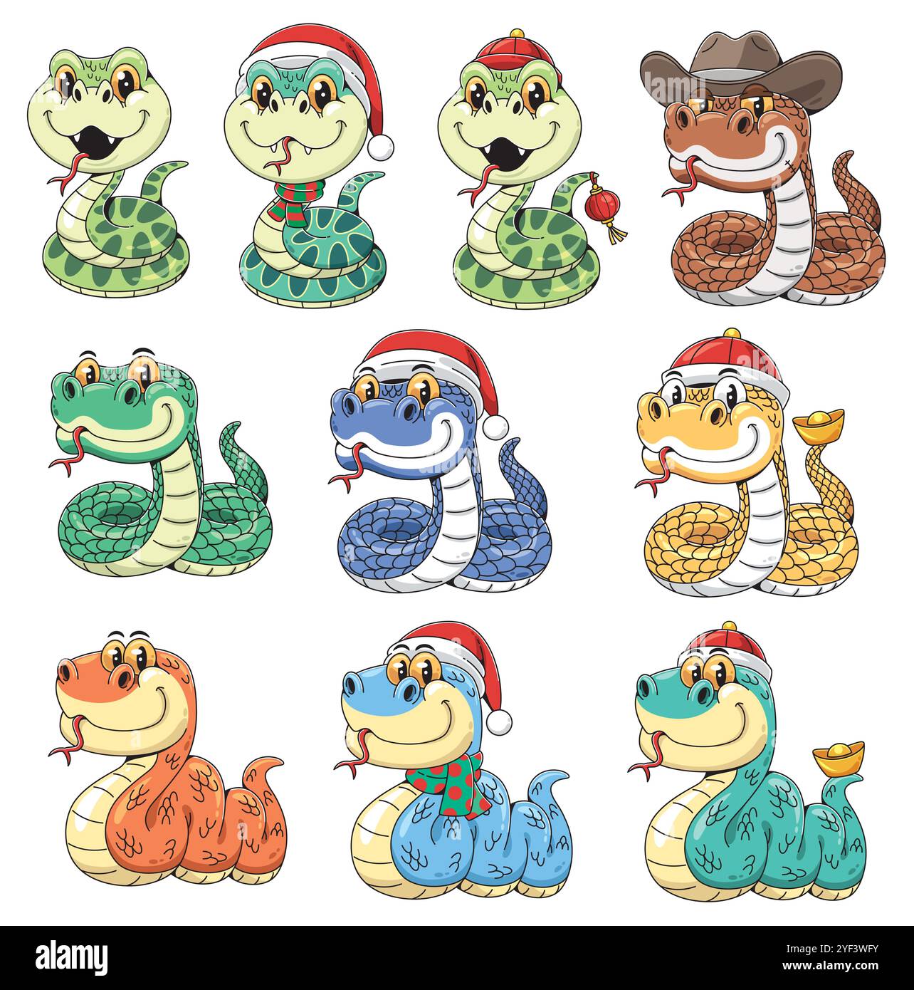 Cartoon Snake Character Illustration. Festive Cartoon Snake in Santa ...