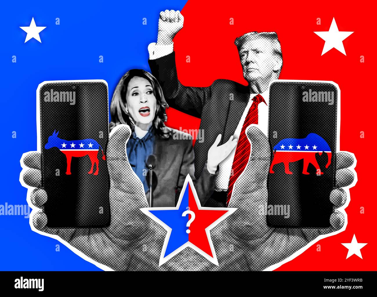Portrait of Donald Trump and Kamala Harris. Black and white Photo ...