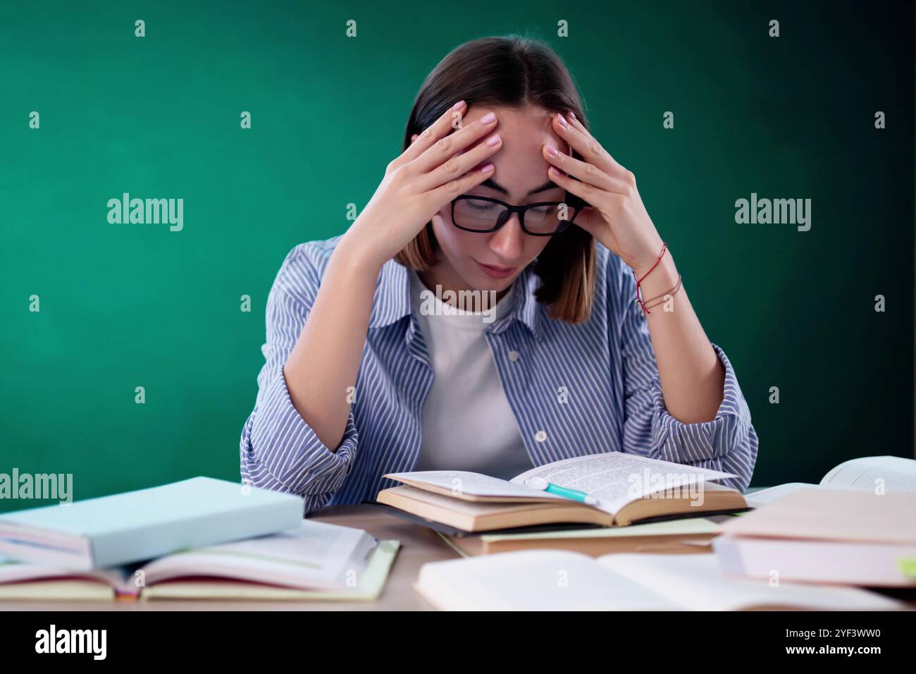 Frustrated Sad School Teacher Woman In Classroom Stock Photo - Alamy
