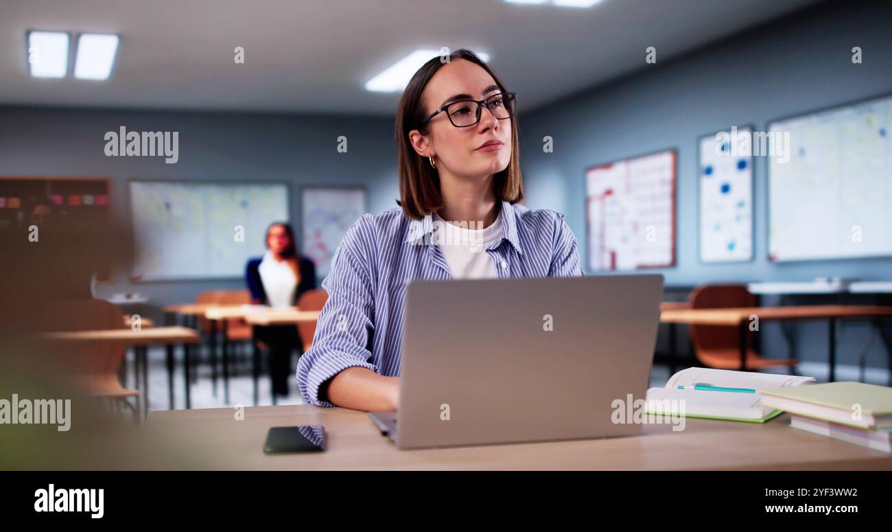 Lost Student in Classroom. Thinking Woman With Idea Stock Photo - Alamy