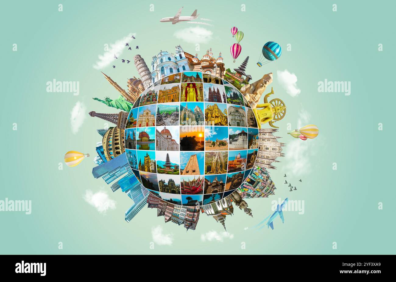 World religious and architecture monuments - collage or globe from ...