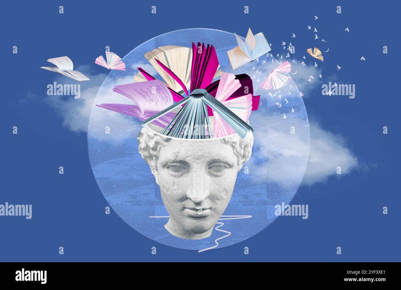 Abstract human antique statue and books. Creative idea symbol, art ...