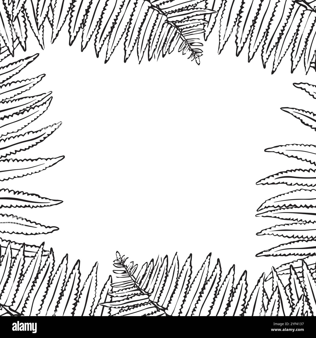 Frame with fern leaves. Fern leaf drawing in flat style. Autumn ...