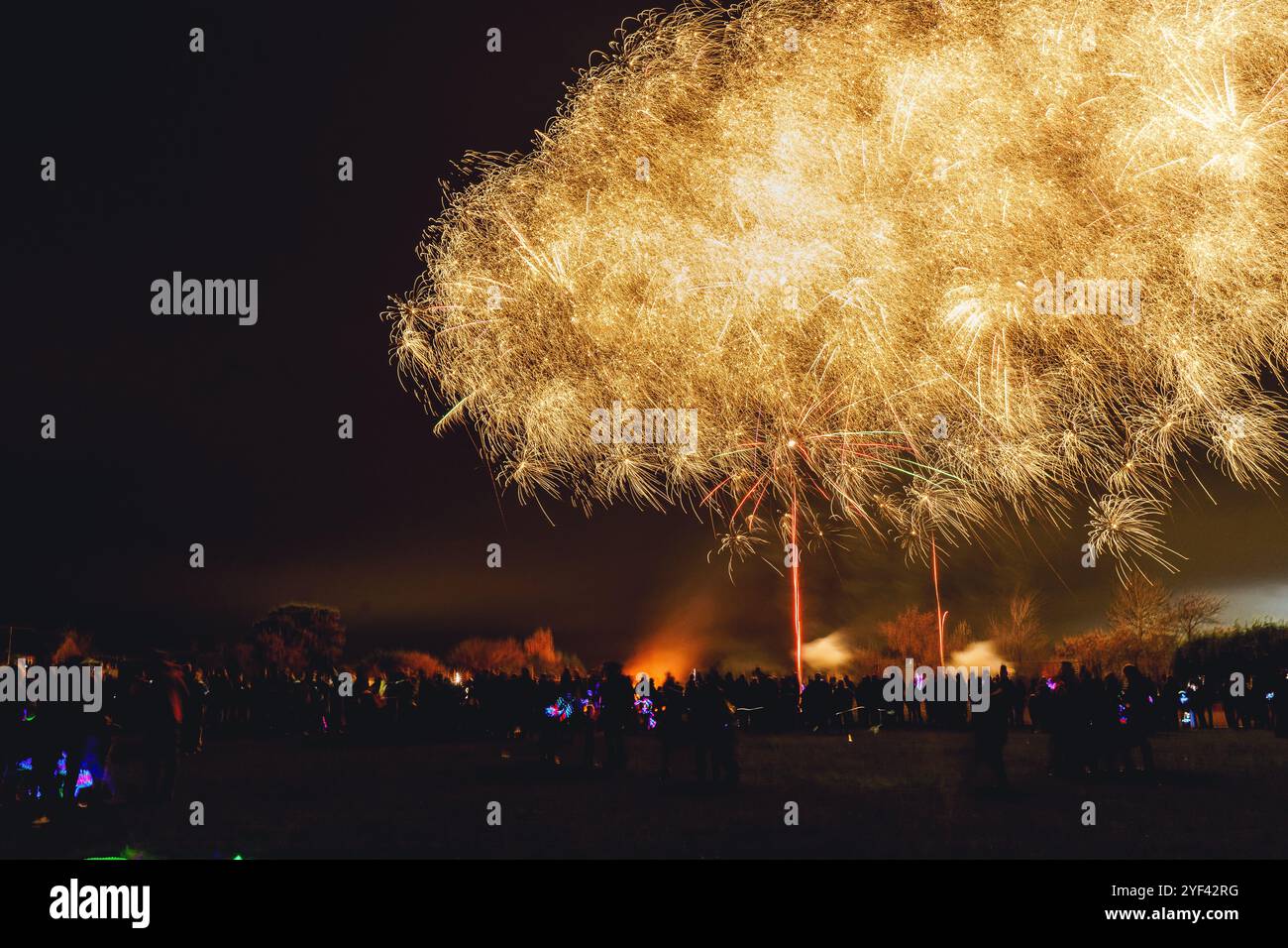 Fireworks display at Hawk Green Cricket Club Stock Photo - Alamy