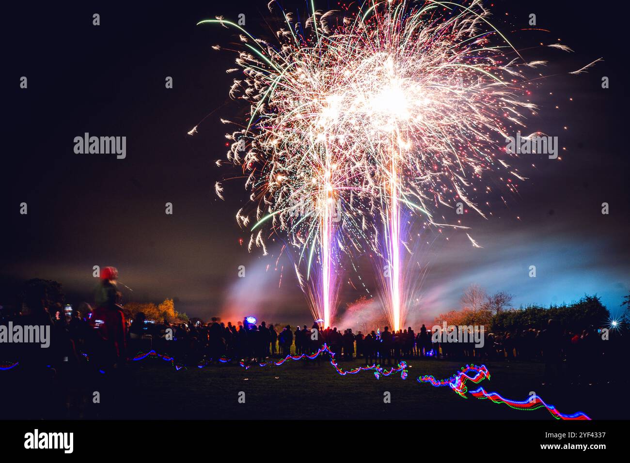 Fireworks display at Hawk Green Cricket Club Stock Photo - Alamy