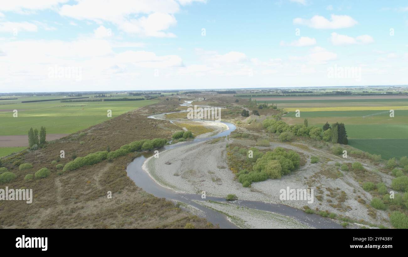 This drone photo captures the Selwyn River in New Zealand's Selwyn ...