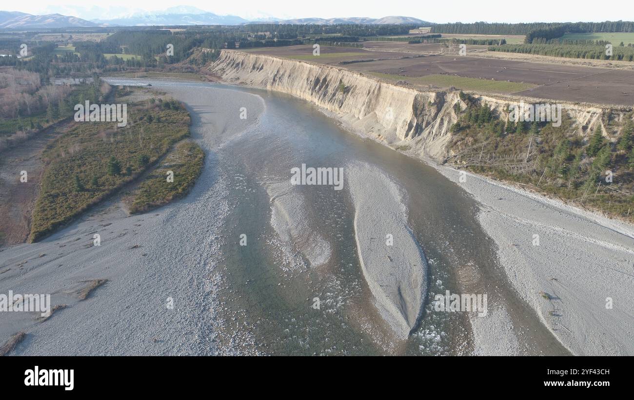 This aerial photo showcases the Rangitata River in the Canterbury ...