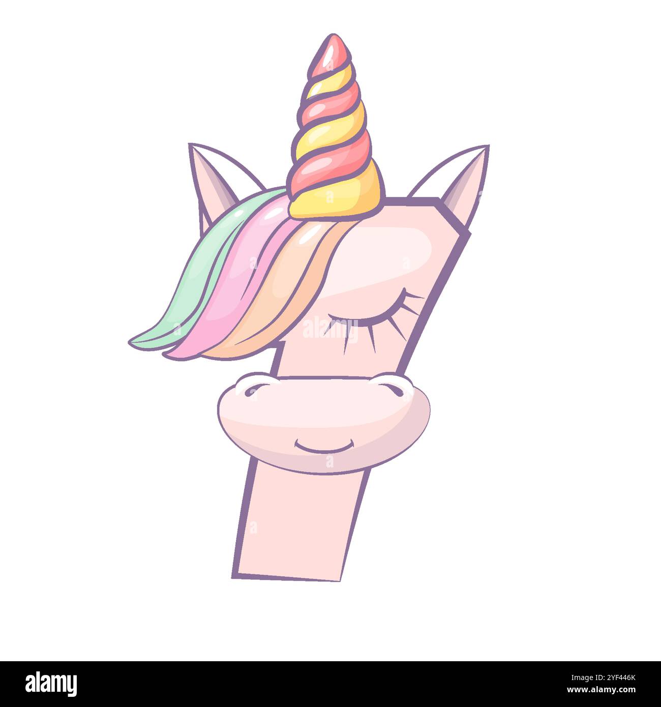 Cartoon number 7 like Unicorn, figure Seven. Cartoon of number with a ...