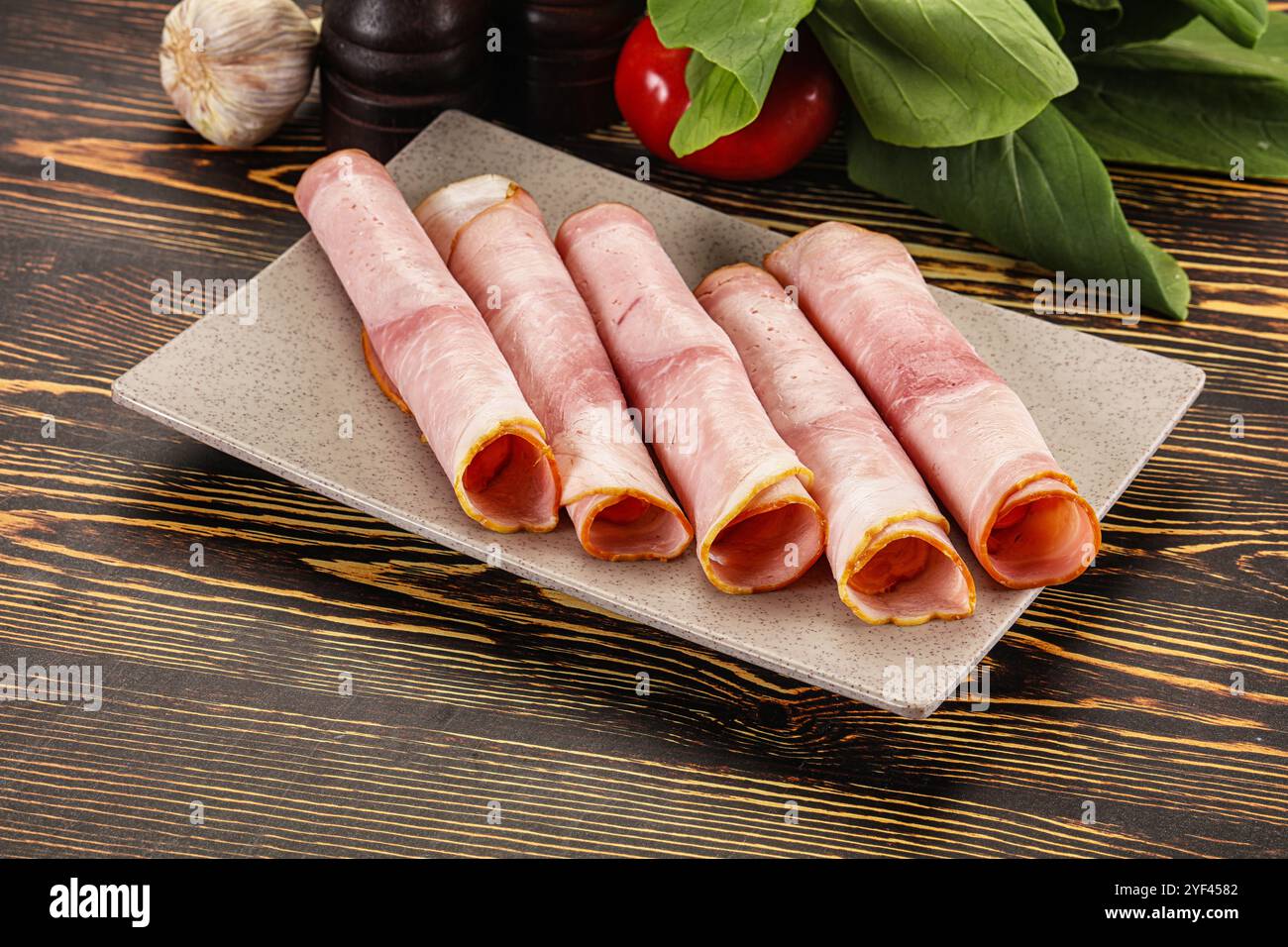 Italian sausage Prosciutto cotto ham appetizer Stock Photo - Alamy