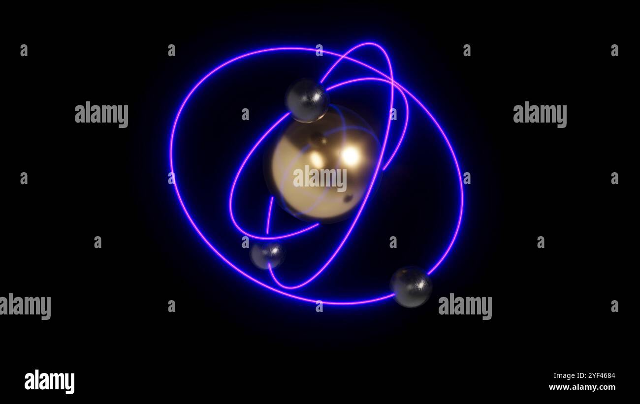 Neon 3d model atom 3d render Stock Photo - Alamy
