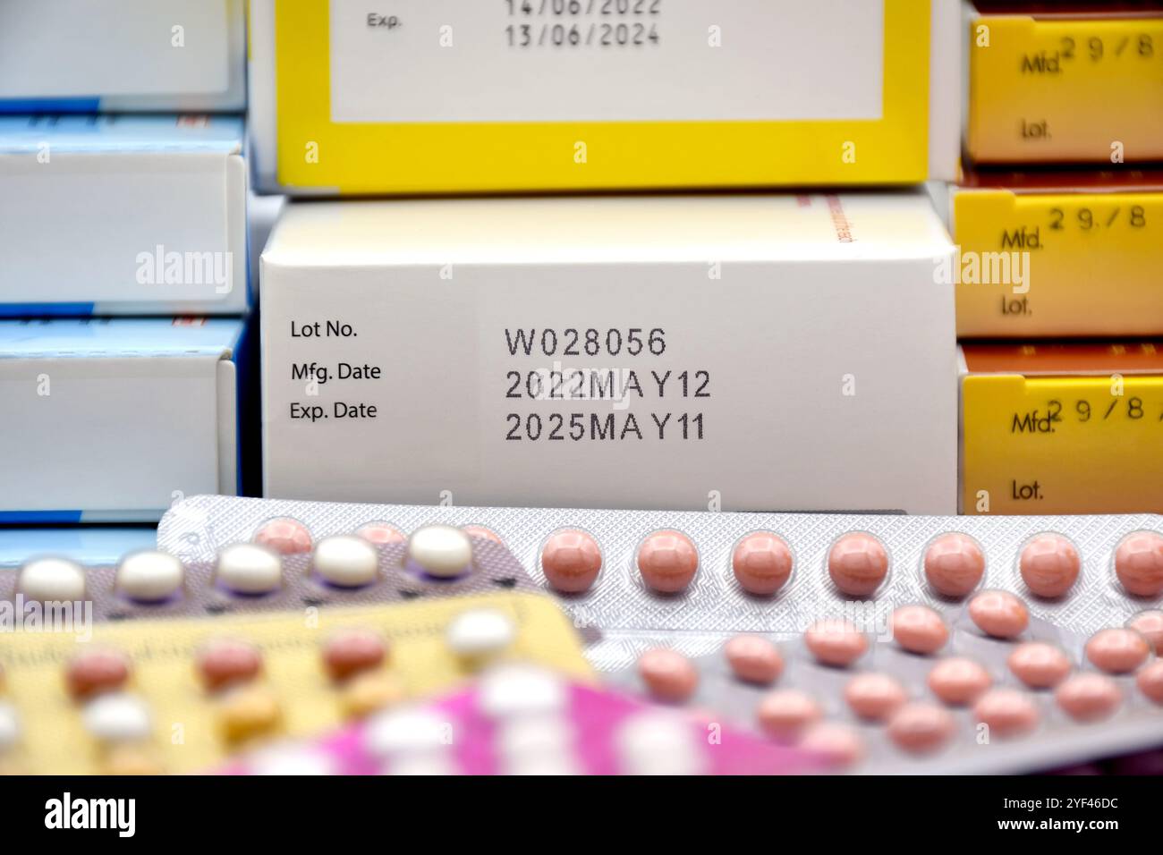 Manufacturing date and expiry date on some pharmaceutical packaging ...