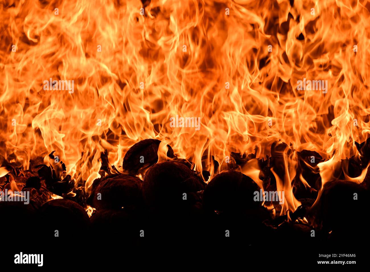 Fire flame background from the combustion of natural materials Stock ...