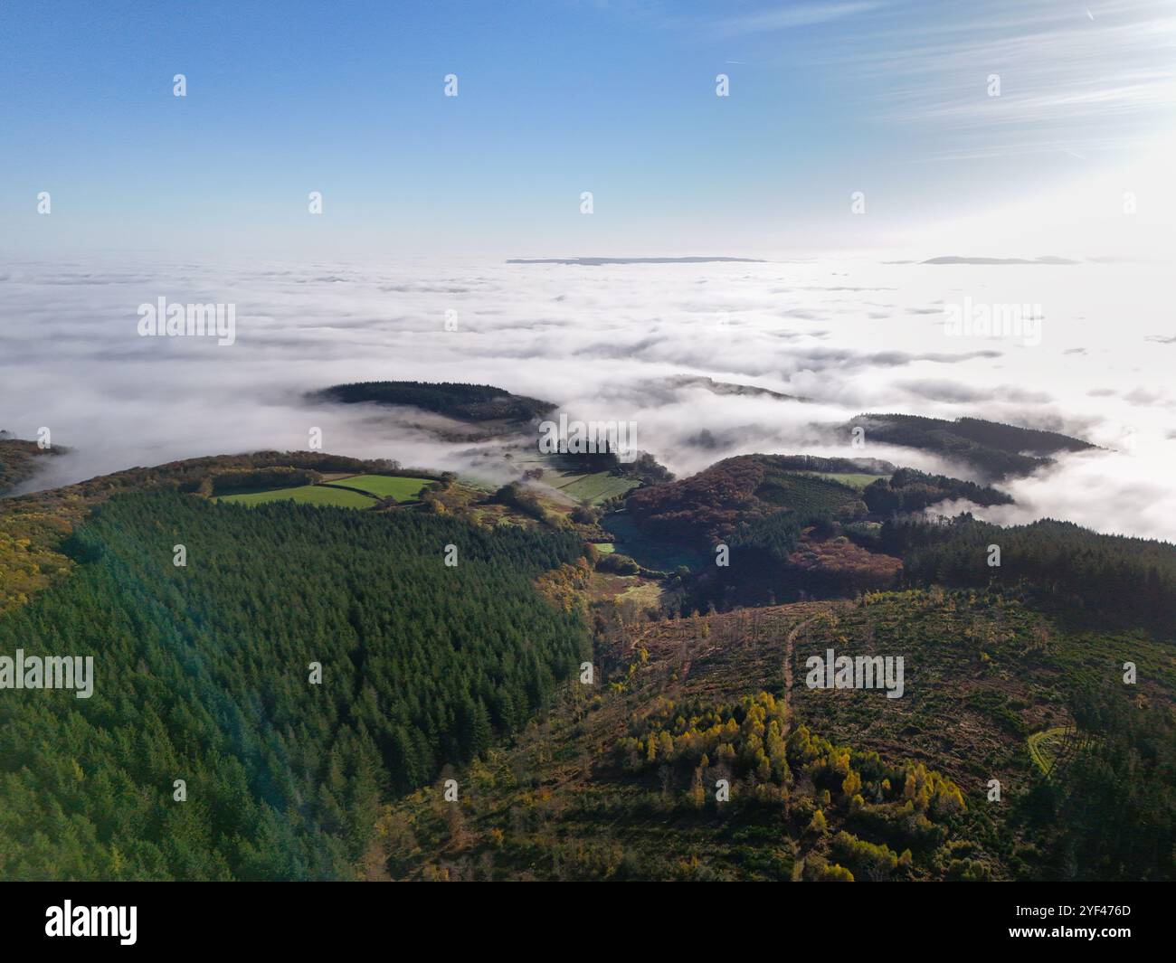 Aerial view of Mont Beuvray in the Morvan in Burgundy, France, with the ...