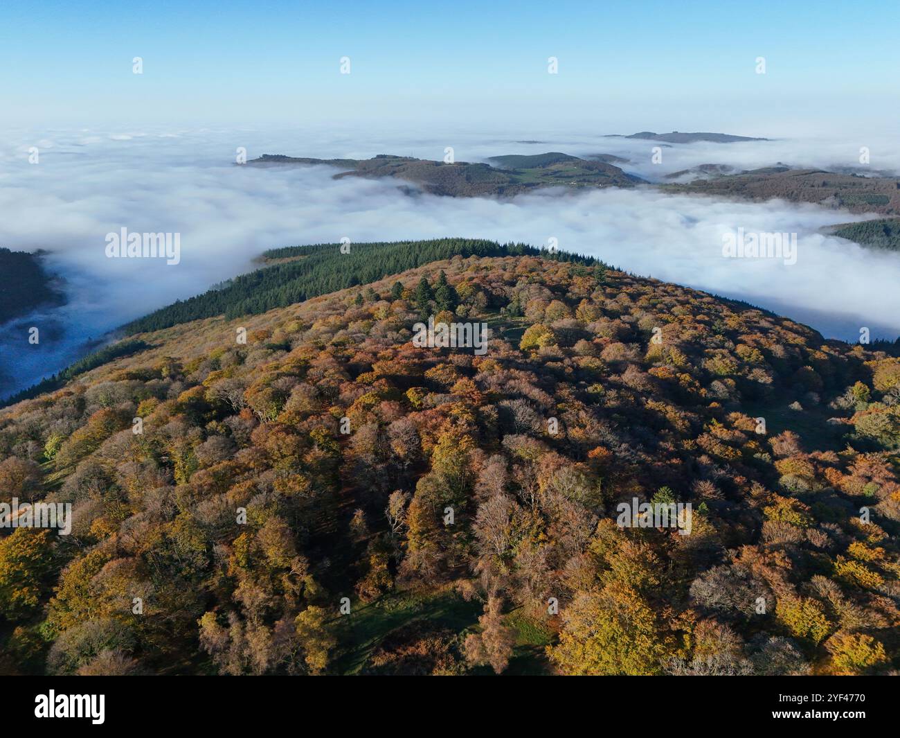 Aerial view of Mont Beuvray in the Morvan in Burgundy, France, with the ...