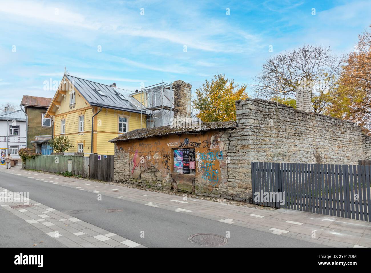 Tallinn, Estonia - October 27, 2024: old historic wooden houses in the ...