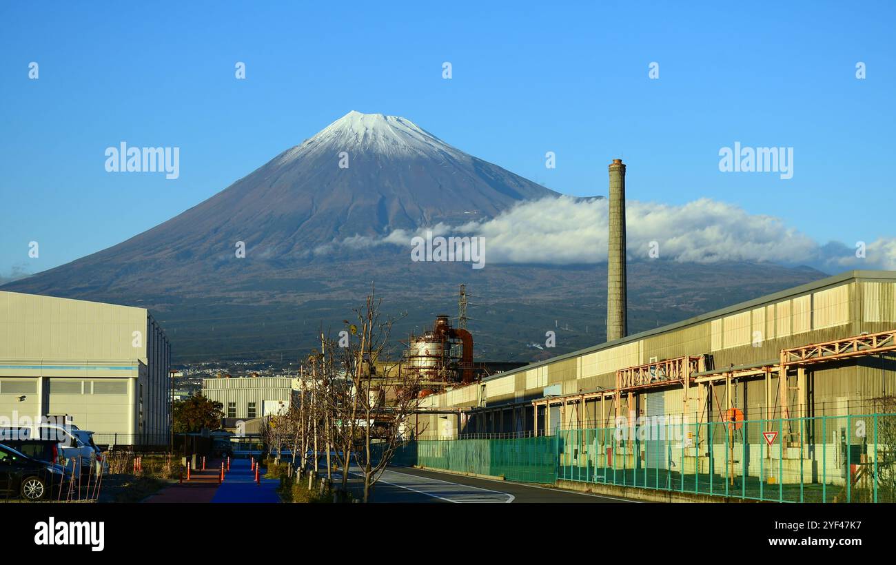 Mount Fuji with snow at the peak During December 2018 with clear blue ...
