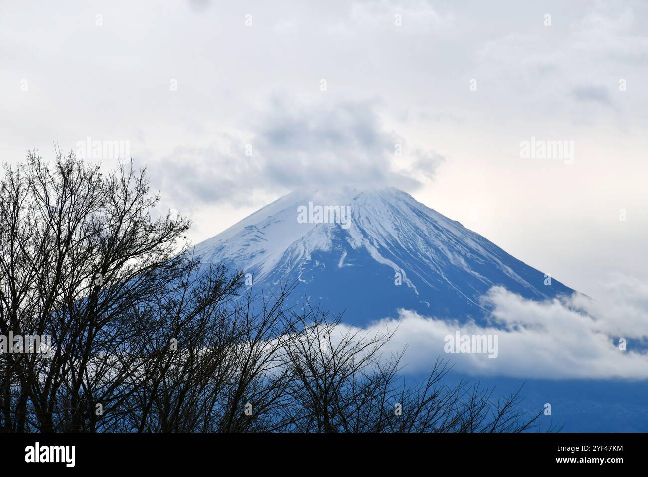 Mount Fuji with snow at the peak During December 2018 with clear blue ...