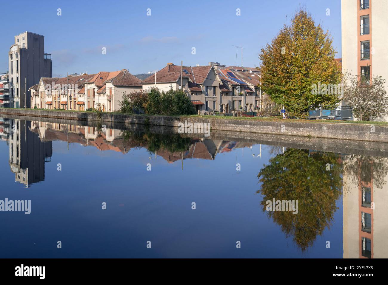 Nancy, France - The Marne-Rhine Canal with an old grain silo from the ...