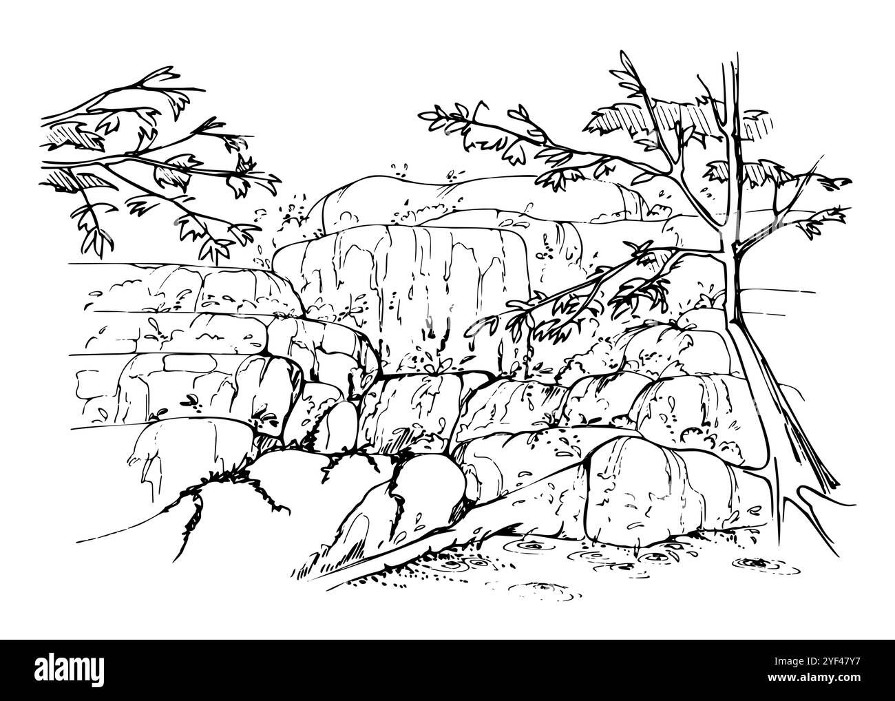 Stone wall water flowing Stock Vector Images - Alamy