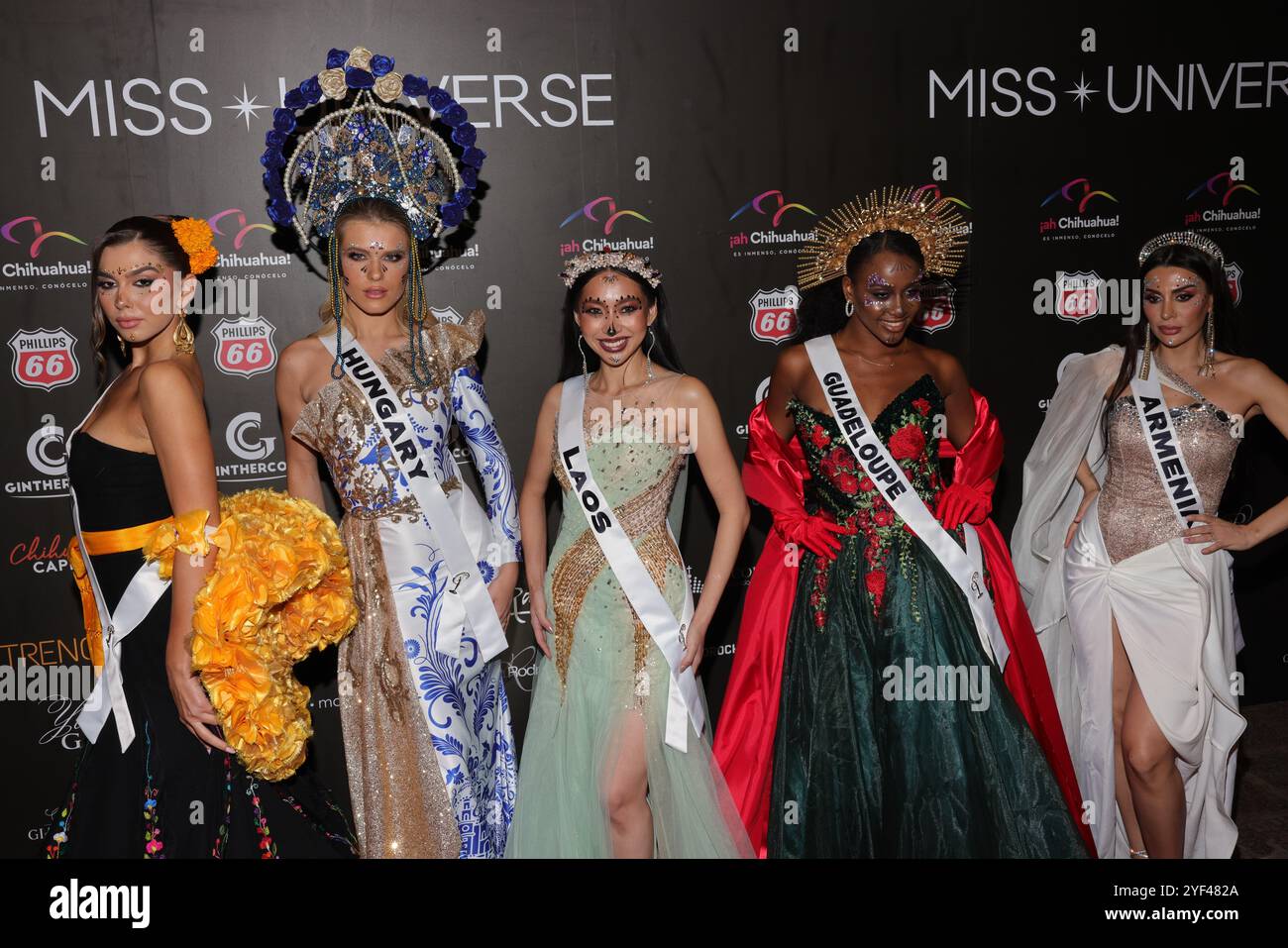 (L-R) Miss Albania Franceska Rustemi, Miss Hungary Kenez Nora, Miss ...