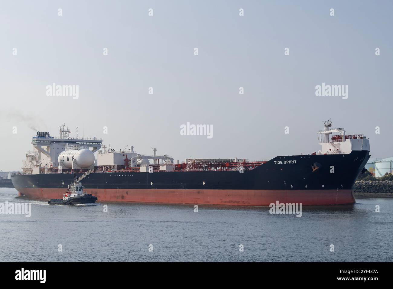 Le Havre, France - View on the oil tanker TIDE SPIRIT departing port of ...