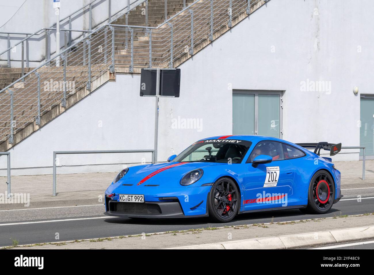 Nürburg, Germany - View on a blue Porsche 992 GT3 Manthey-Racing ...