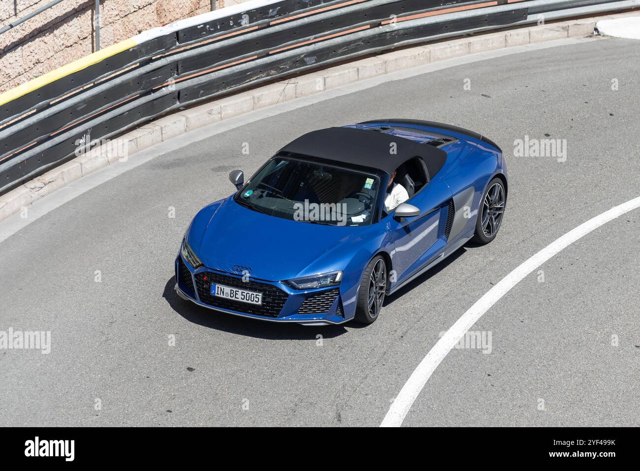 Monte Carlo, Monaco - View on a blue Audi R8 V10 Spyder Performance ...