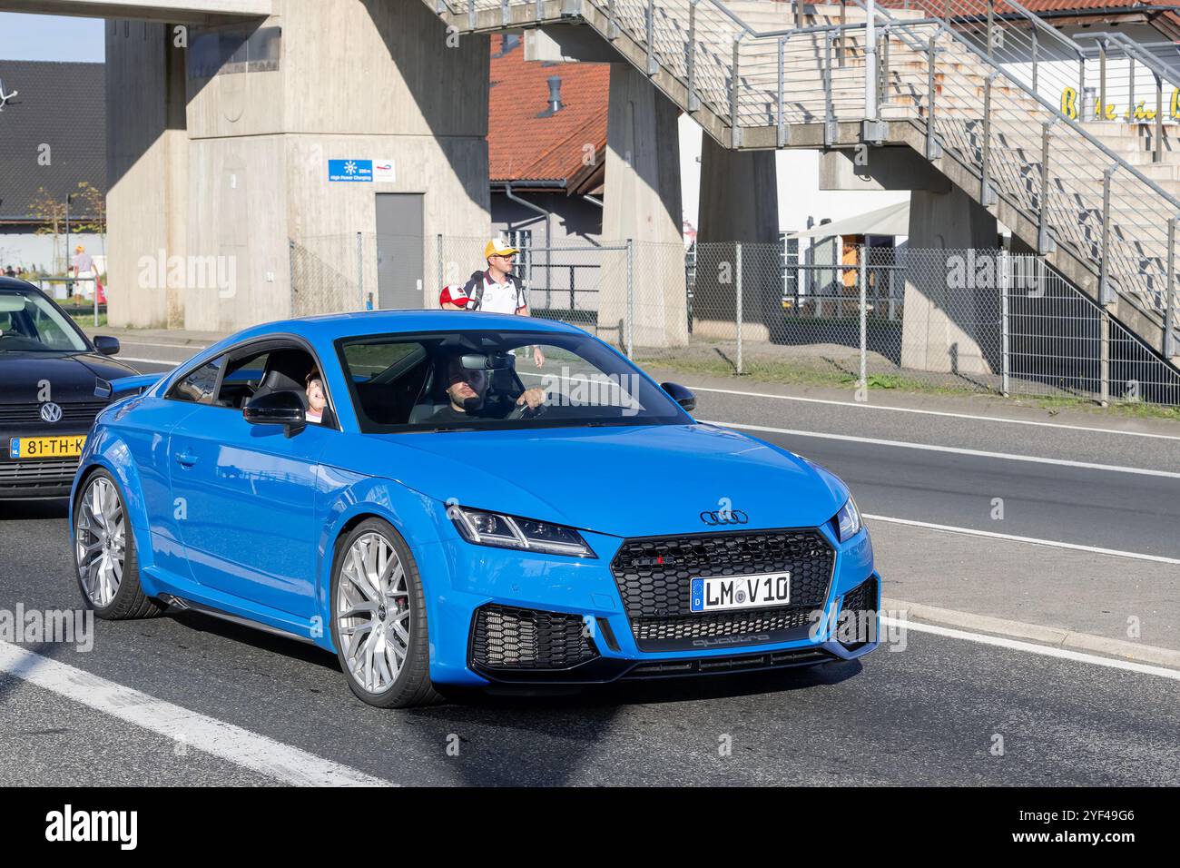 Nürburg, Germany - View on a blue Audi TT RS driving on a street Stock ...